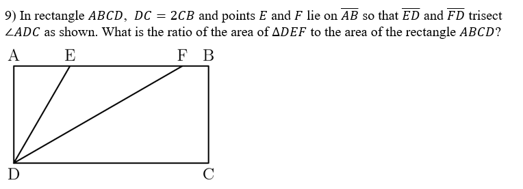 Solved 9) In rectangle ABCD, DC = 2CB and points E and F lie | Chegg.com