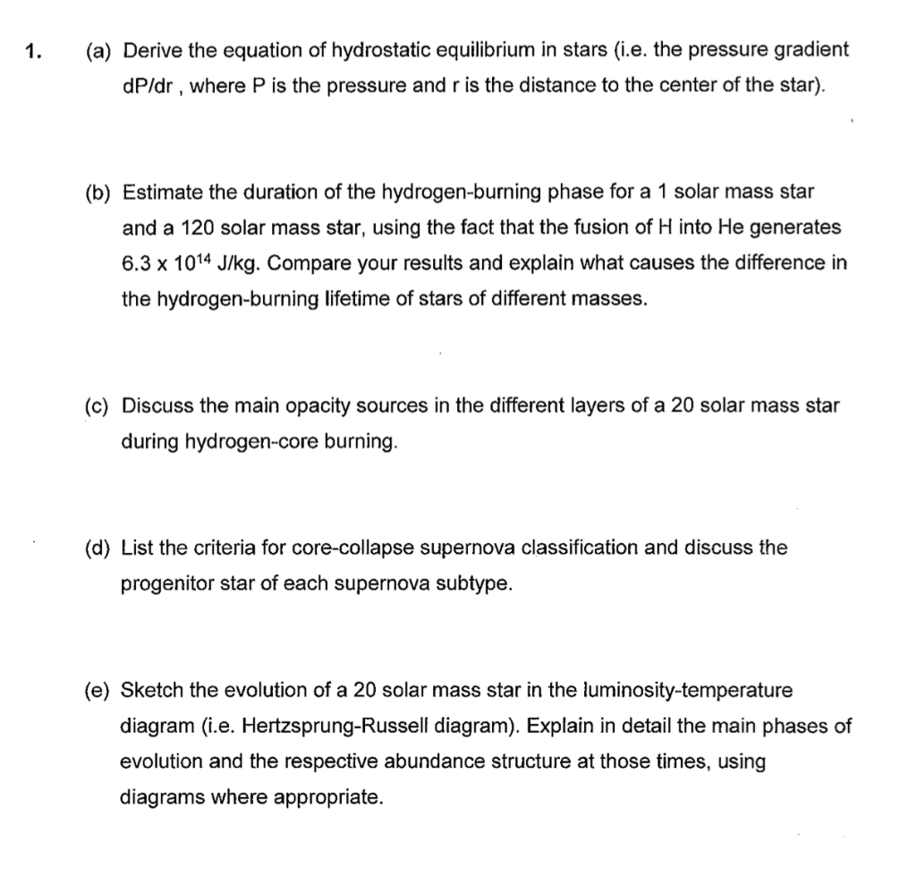 1. (a) Derive the equation of hydrostatic equilibrium | Chegg.com
