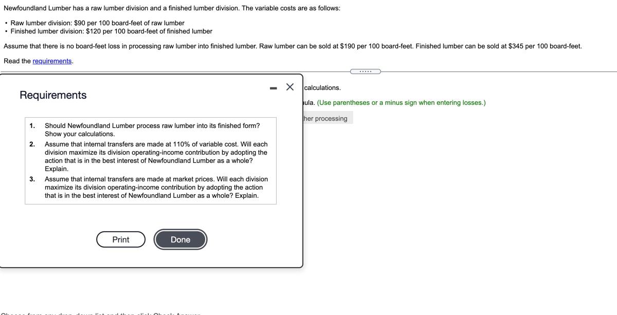 Solved Newfoundland Lumber has a raw lumber division and a | Chegg.com