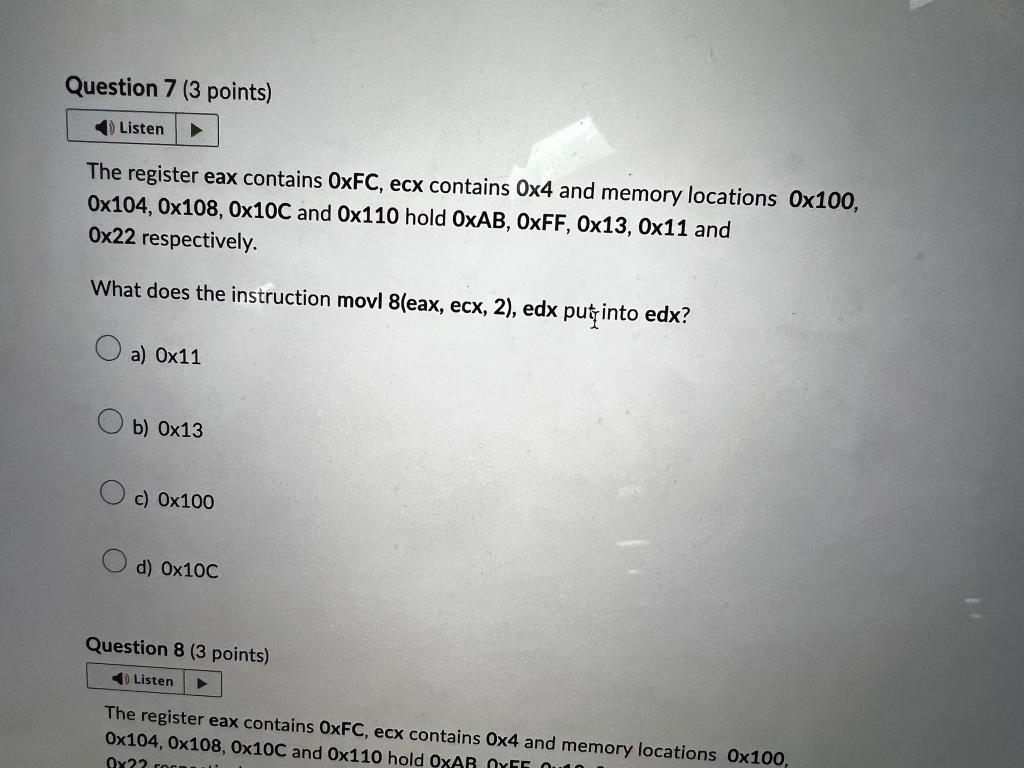 Solved The register eax contains 0xFC, ecx contains 0×4 and | Chegg.com