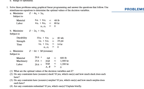 Solved 1. Solve these problems using graphical linear | Chegg.com