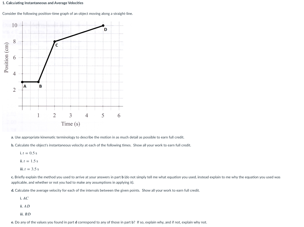 Solved 1. Calculating Instantaneous and Average Velocities | Chegg.com