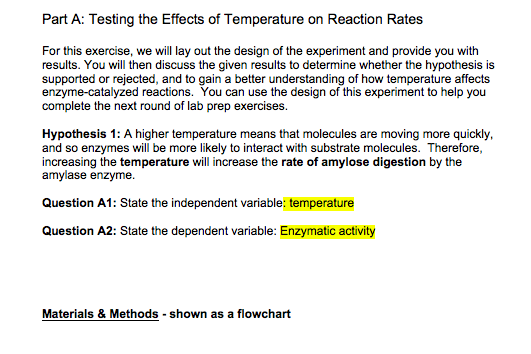 Solved Part A: Testing the Effects of Temperature on | Chegg.com