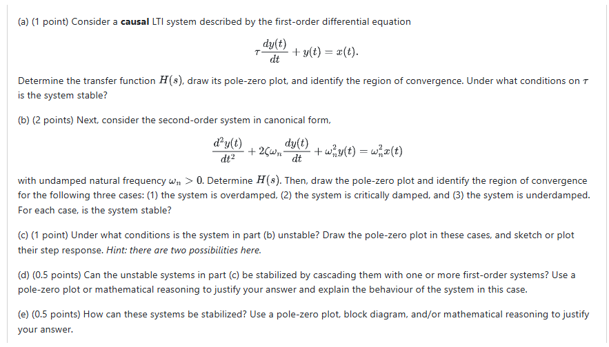 Solved (a) (1 ﻿point) ﻿Consider a causal LTI system | Chegg.com