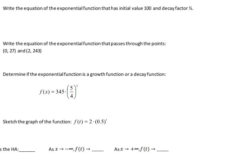 Solved Write the equation of the exponential function that | Chegg.com