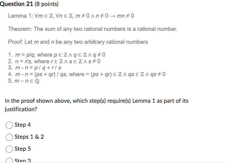 Solved Lemma 1: ∀m∈Z,∀n∈Z,m =0∧n =0→mn =0 Theorem: The sum | Chegg.com