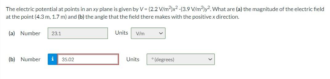 Solved The electric potential at points in an xy plane is | Chegg.com