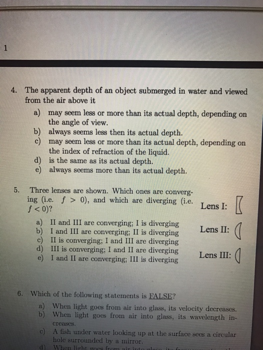 Solved The apparent depth of an object submerged in water | Chegg.com