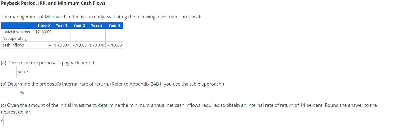 Solved Payback Period, IRR, and Minimum Cash Flows The | Chegg.com