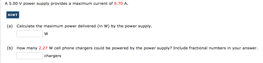 Solved A 5.00 V power supply provides a maximum current of | Chegg.com