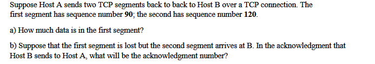 Solved Suppose Host A sends two TCP segments back to back to | Chegg.com