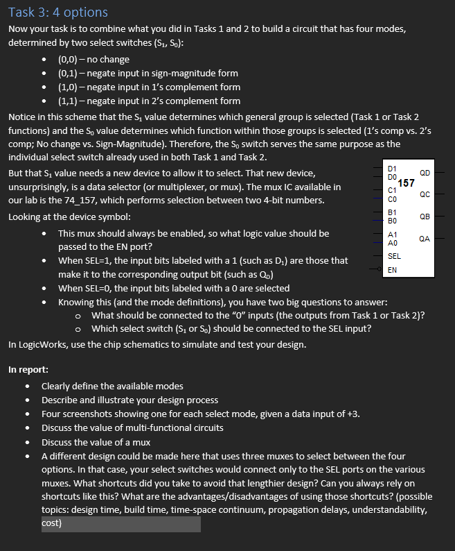 Task 3: 4 options Now your task is to combine what | Chegg.com