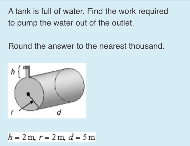 Solved A tank is full of water. Find the work required to | Chegg.com
