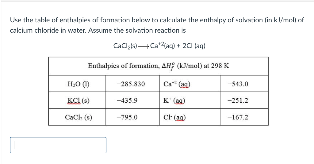Solved Use the table of enthalpies of formation below to | Chegg.com