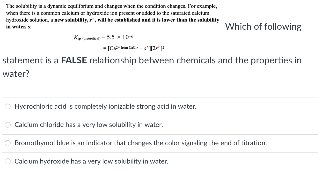 Solved The solubility is a dynamic equilibrium and changes | Chegg.com