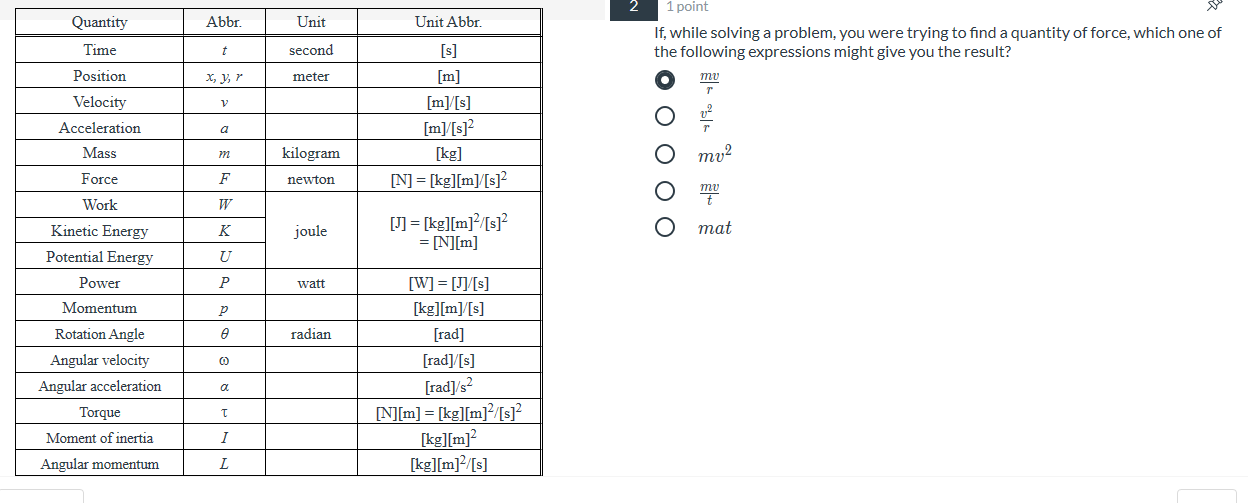 Solved Abbr. Unit Unit Abbr. Quantity Time 1 point If, while | Chegg.com