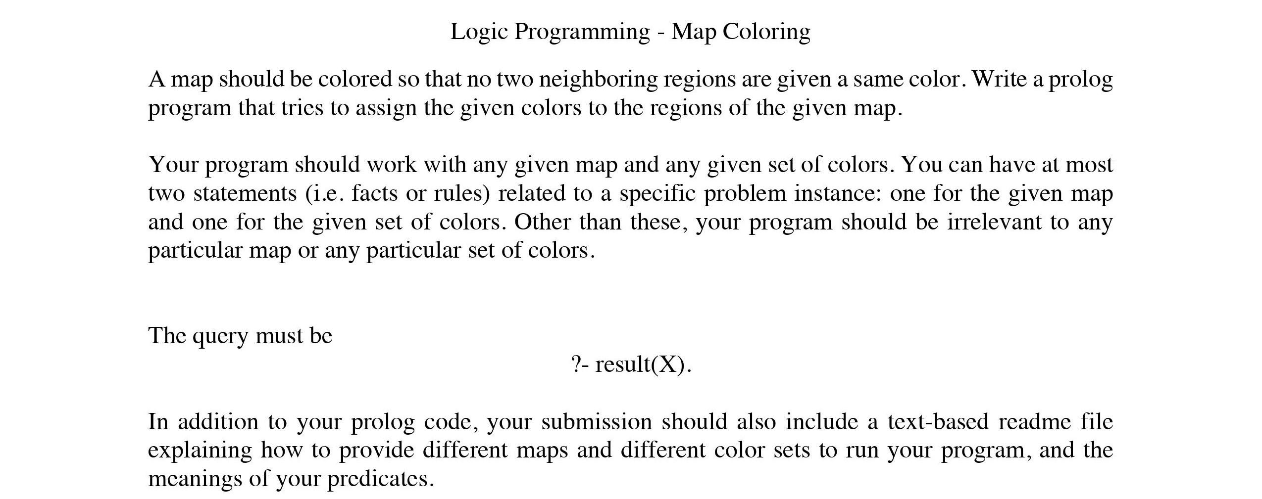 Solved Logic Programming - Map Coloring - A map should be | Chegg.com