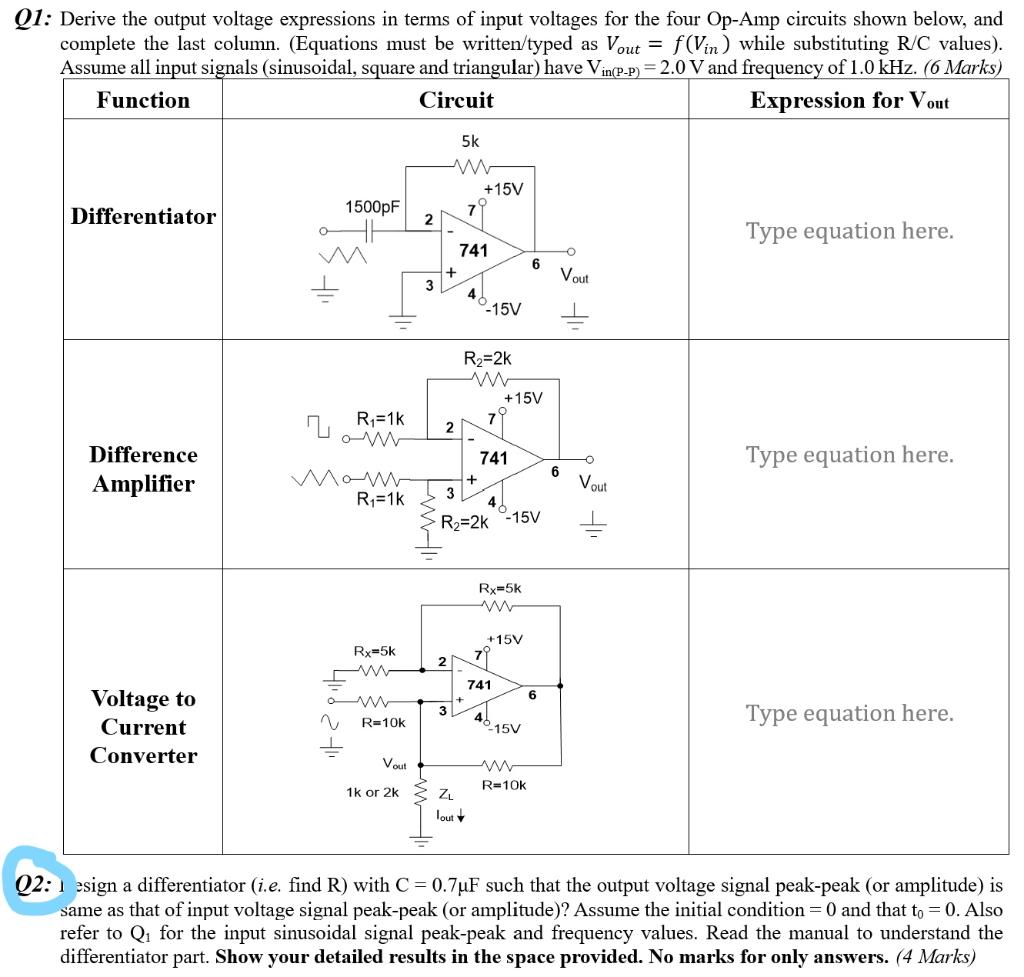Solved Q1: Derive the output voltage expressions in terms of | Chegg.com