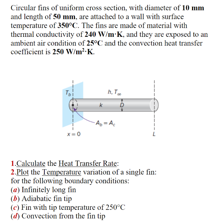 Solved Circular fins of uniform cross section, with diameter | Chegg.com