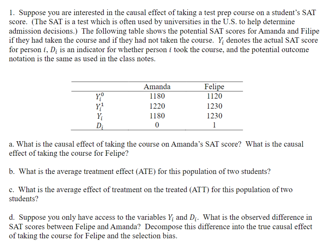 1. Suppose you are interested in the causal effect of | Chegg.com