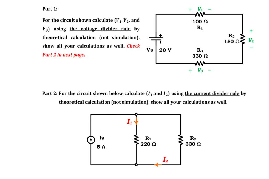 Solved Part 1: For the circuit shown calculate (V1,V2, and | Chegg.com