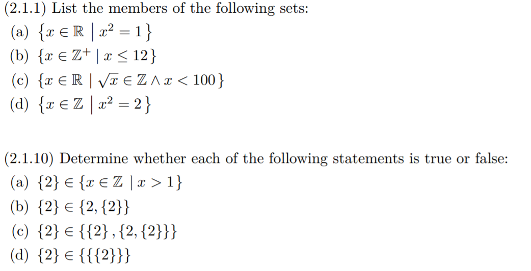 Solved = (2.1.1) List the members of the following sets: (a) | Chegg.com