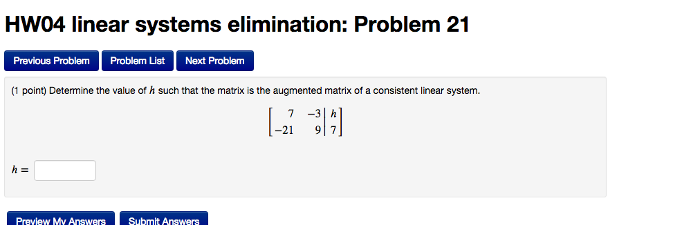 Solved HW04 linear systems elimination: Problem 21 Previous | Chegg.com