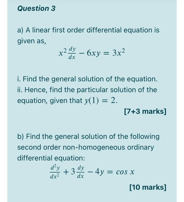 Solved Question 3 a) A linear first order differential | Chegg.com
