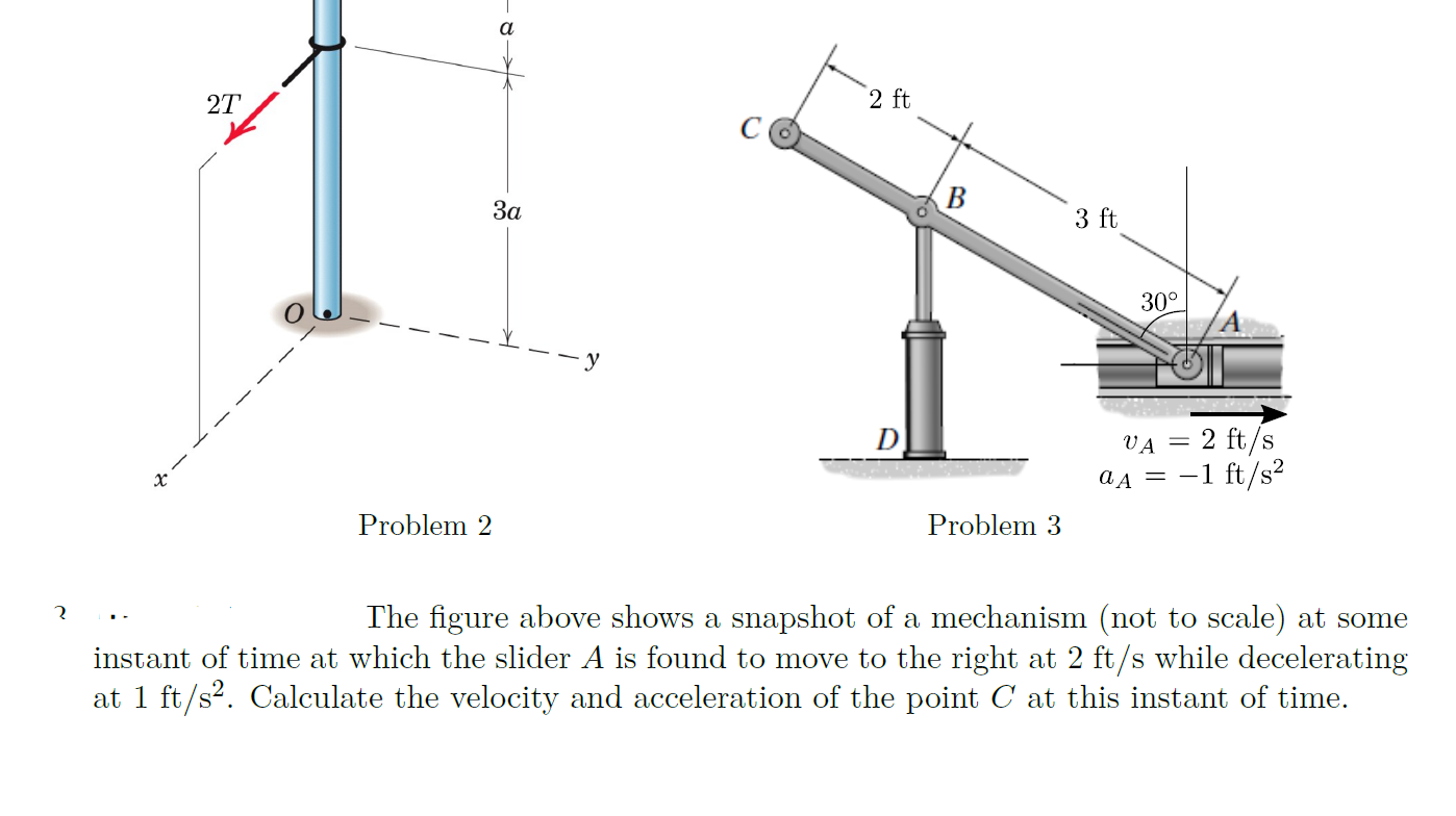 Solved a 2T 2 ft B 3a 3 ft 30° у D = 2 ft/s VA = aA = -1 | Chegg.com