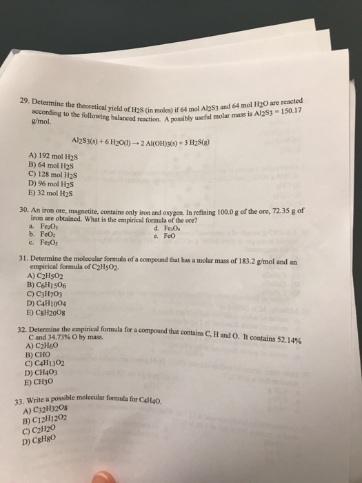 Solved 29. Determine the theoretical yield of H2S (in moles) | Chegg.com