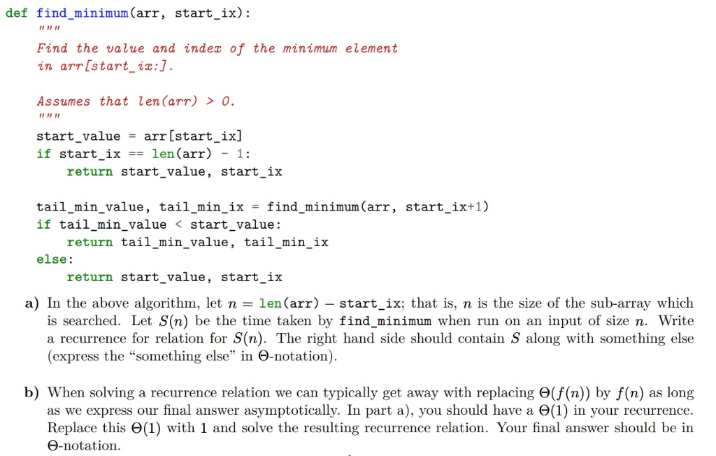 Solved def find_minimum(arr, start_ix): Find the value and | Chegg.com