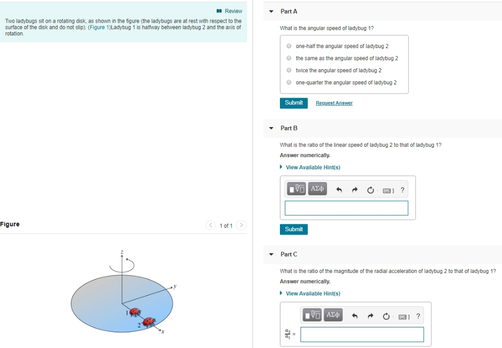 Solved Review Part A Two ladybugs surface of the disk and do | Chegg.com