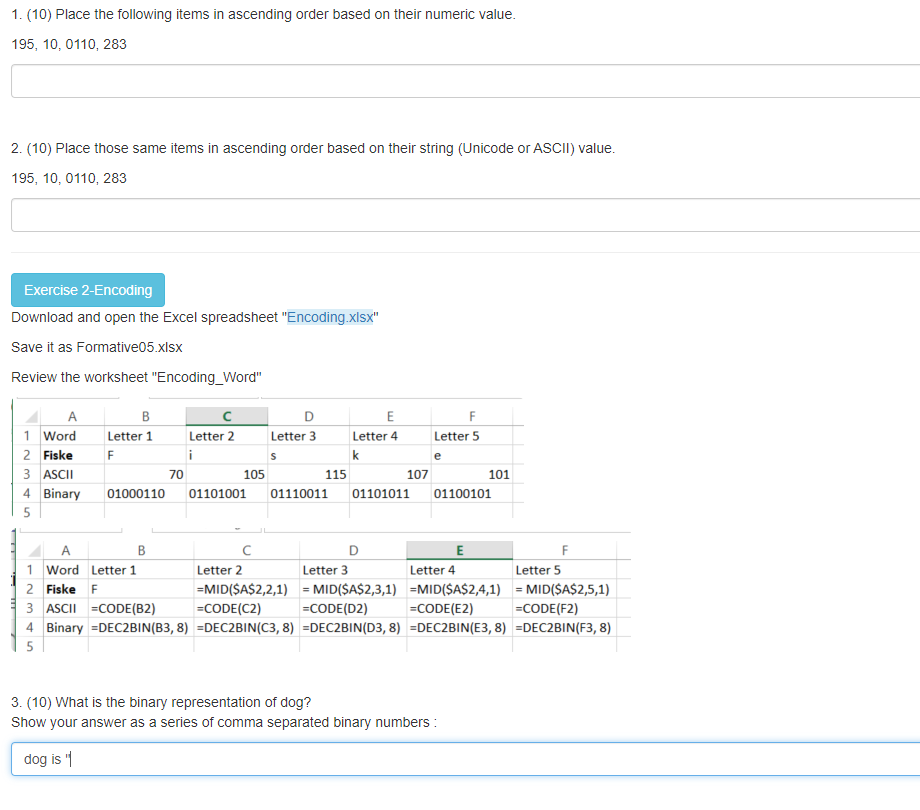 Solved 1. (10) Place the following items in ascending order | Chegg.com