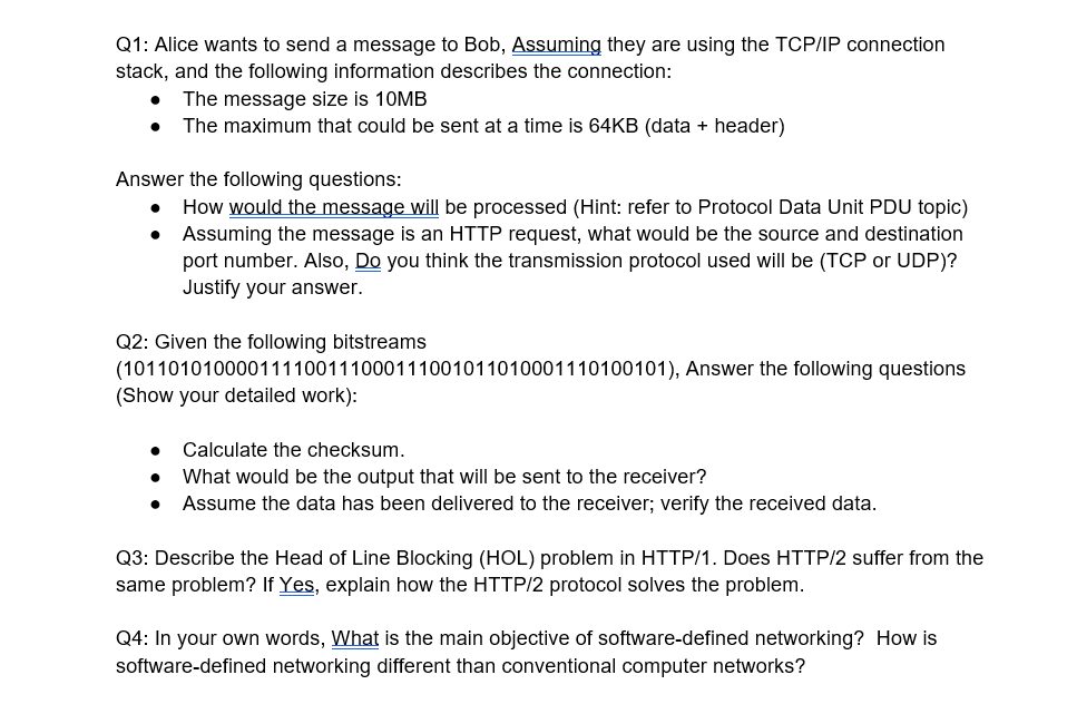 Solved Q1: Alice wants to send a message to Bob, Assuming | Chegg.com