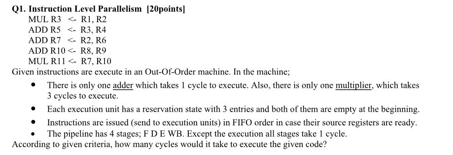 Solved Q1. Instruction Level Parallelism [20points]MUL R3 | Chegg.com