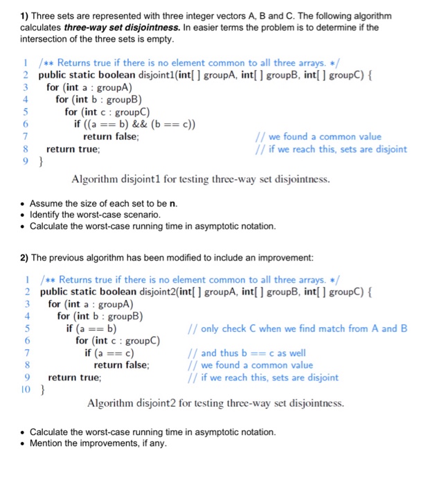 Solved 1) Three sets are represented with three integer | Chegg.com