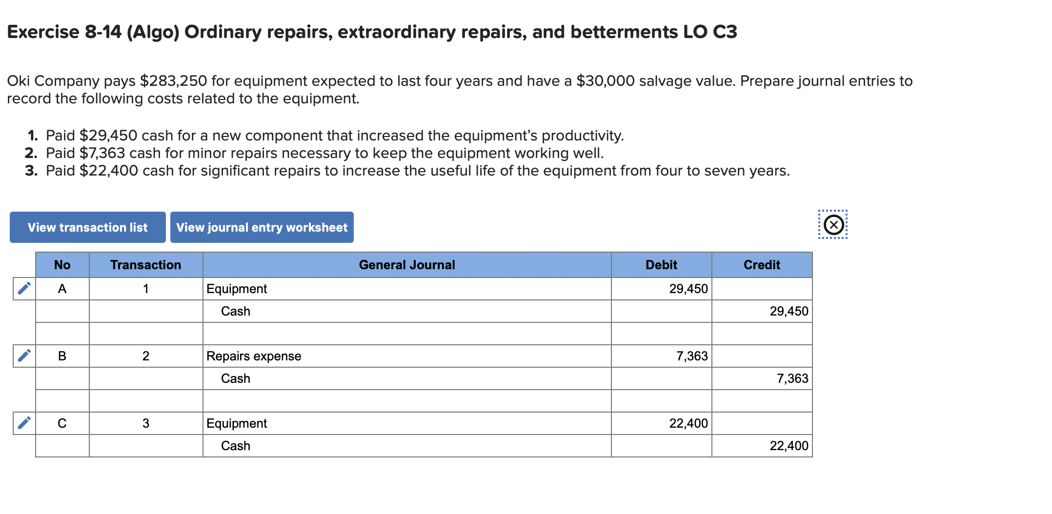 Solved Exercise 8-14 (Algo) Ordinary repairs, extraordinary | Chegg.com