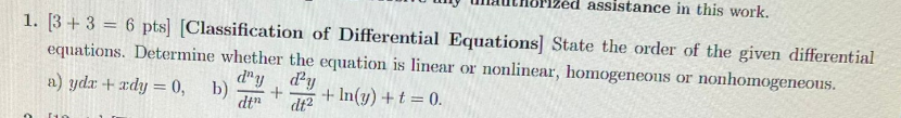 Solved 1. [3+3=6 pts] [Classification of Differential | Chegg.com