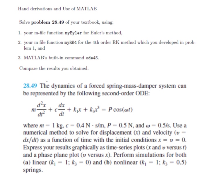 Solved Hand derivations and Use of MATLAB Solve problem | Chegg.com