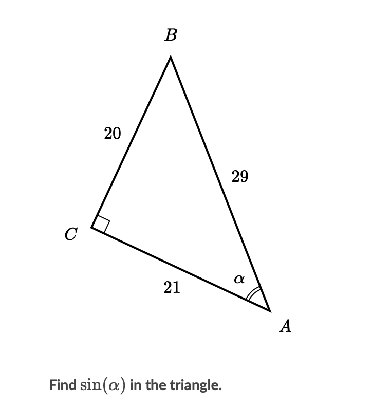 Solved 29 Find sin(a) in the triangle. | Chegg.com