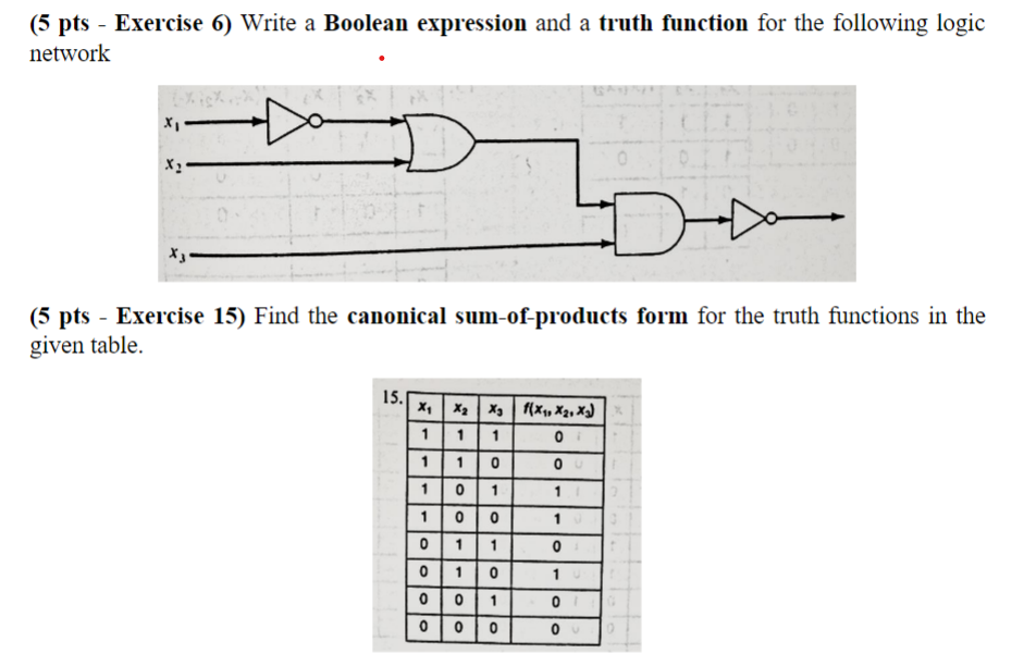 Solved (5 pts - Exercise 6) Write a Boolean expression and a | Chegg.com