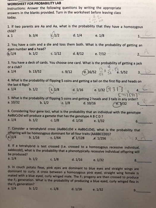 Solved WORKSHEET FOR PROBABILITY LAB Instructions: Answer | Chegg.com