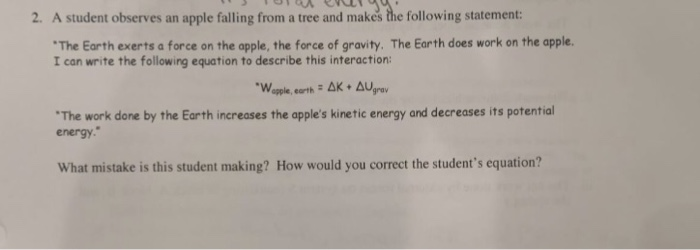 Solved 2. A student observes an apple falling from a tree | Chegg.com