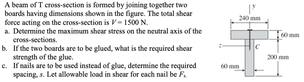 Solved 240 mm I 60 mm A beam of T cross-section is formed by | Chegg.com