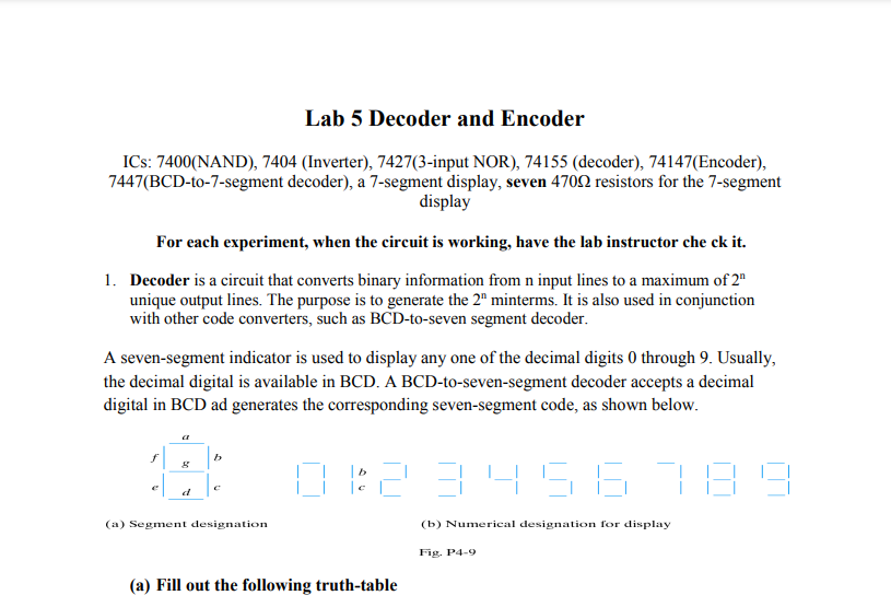Solved Lab 5 Decoder and Encoder ICs: 7400(NAND), 7404 | Chegg.com