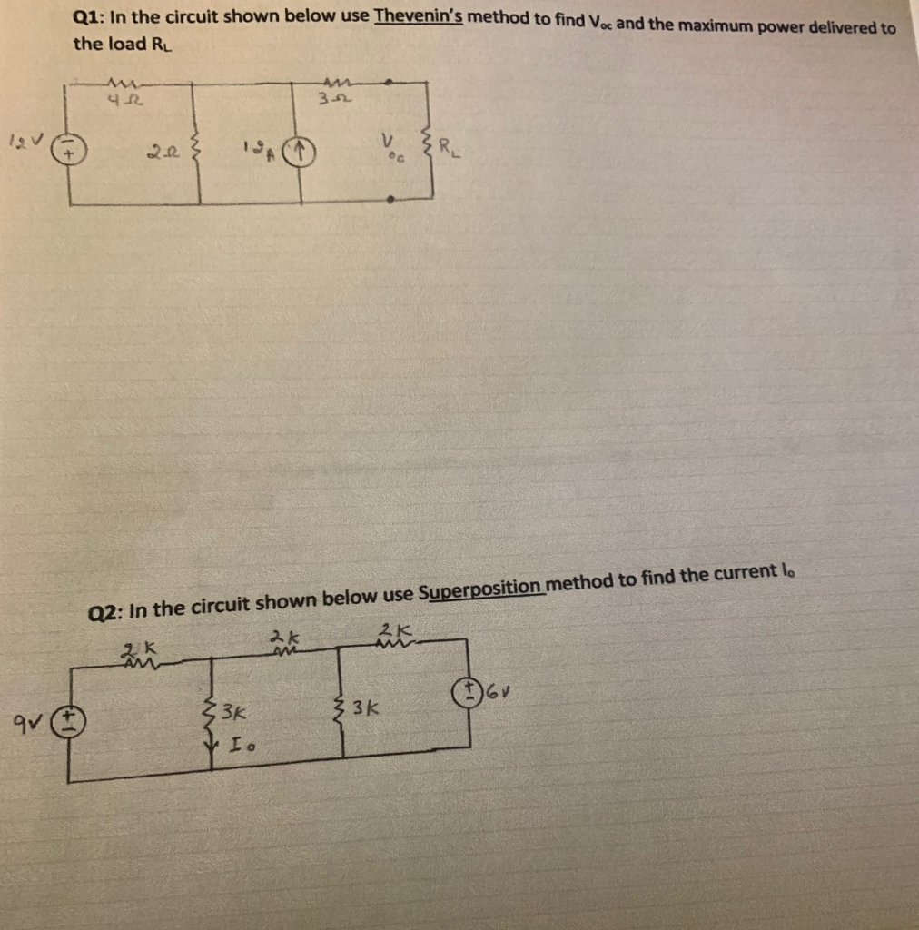 Solved 01: In the circuit shown below use Thevenin's method | Chegg.com