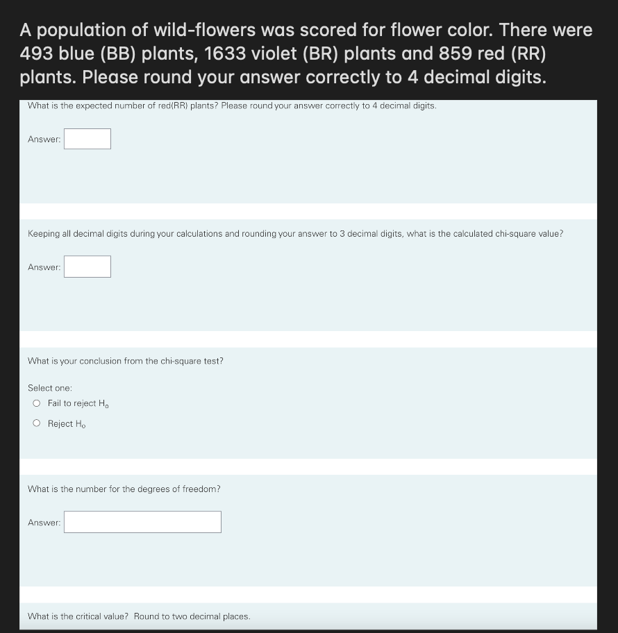 Solved A population of wild flowers was scored for flower | Chegg.com