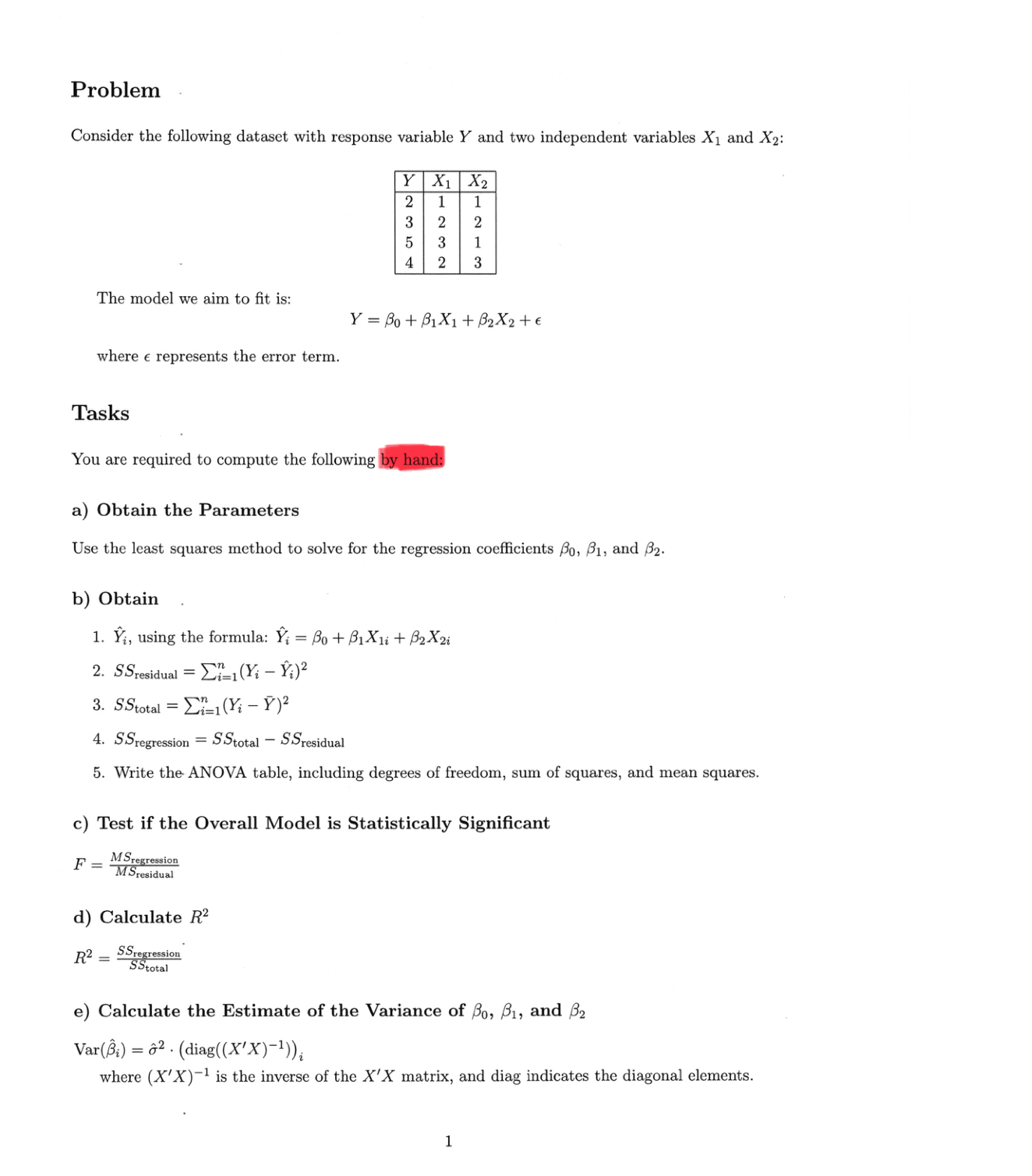 Solved ProblemConsider the following dataset with response | Chegg.com