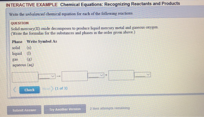 Solved INTERACTIVE EXAMPLE Chemical Equations: Recognizing | Chegg.com