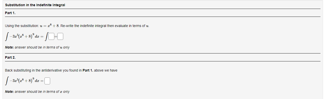 Solved Substitution in the Indefinite IntegralPart 1.Using | Chegg.com